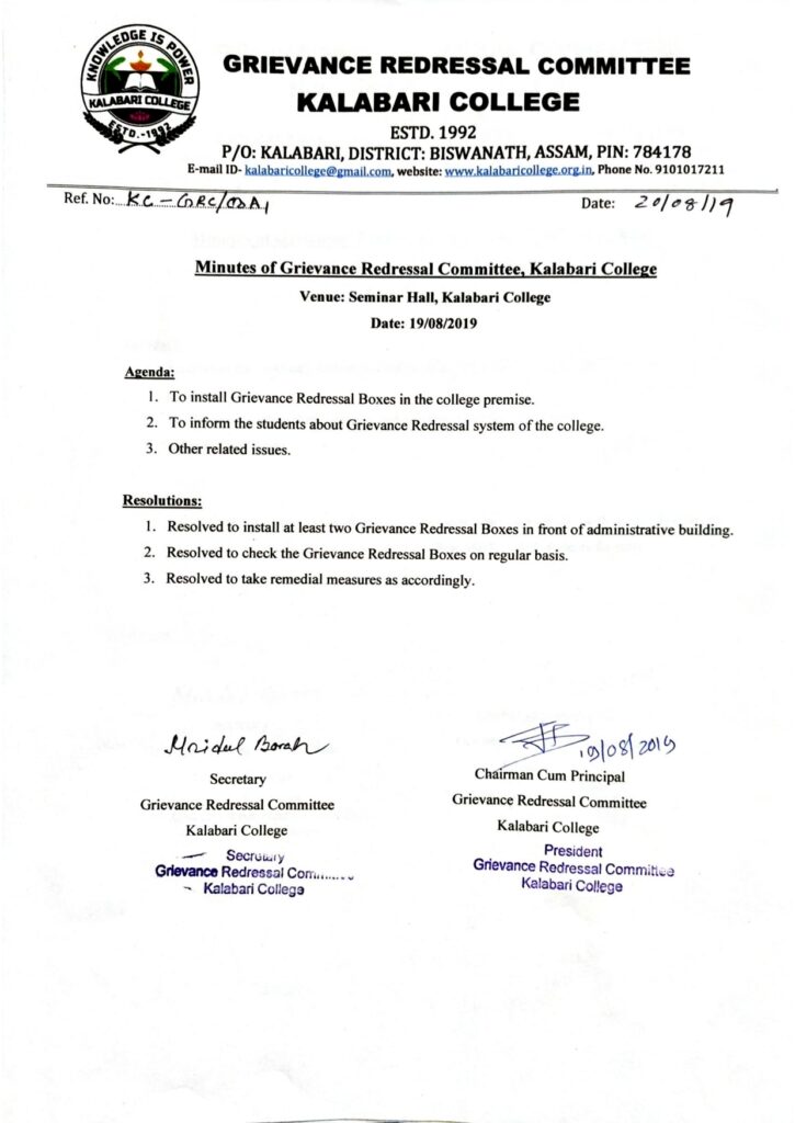 Grievance Redressal Committee - Kalabari College